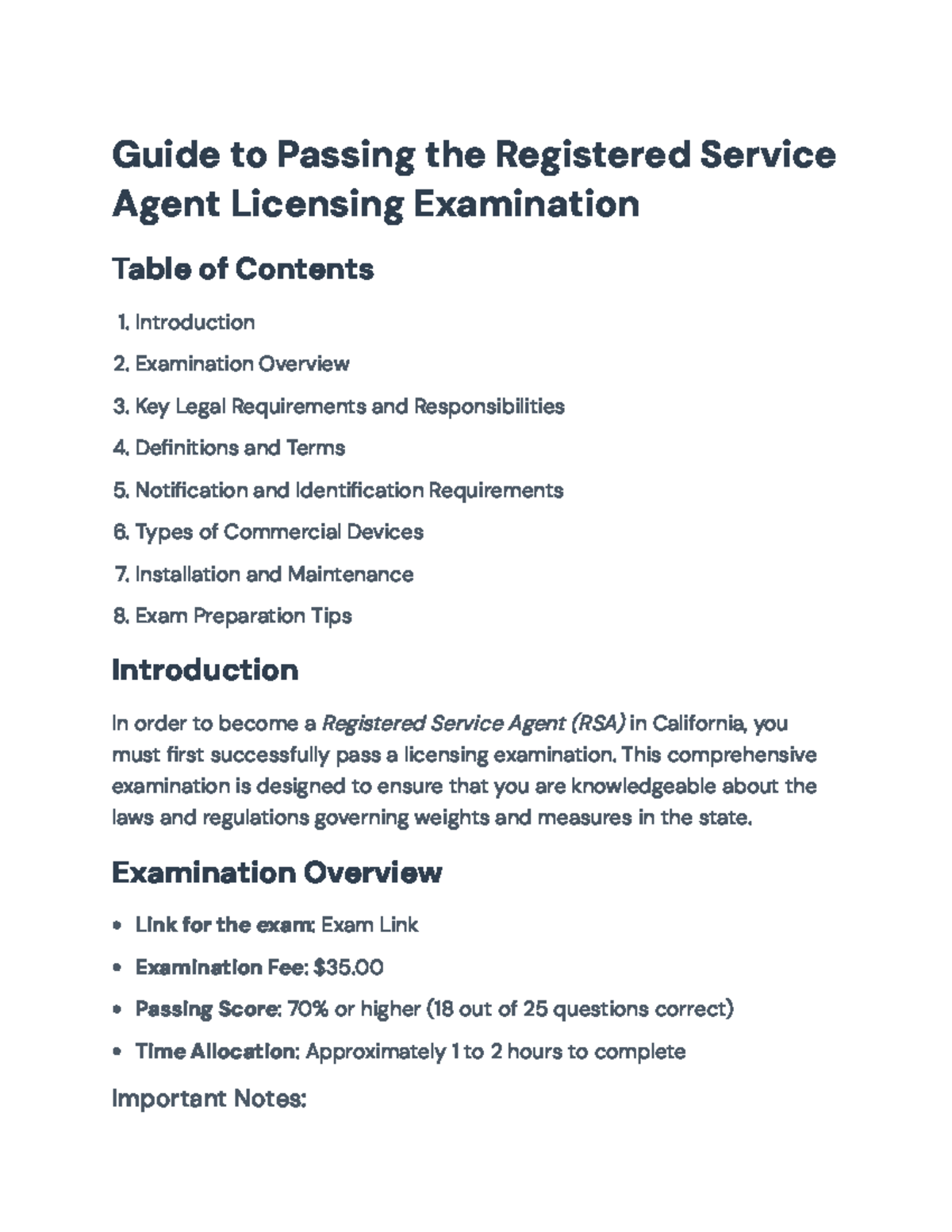Guide to Passing the CA Registered Service Agent Licensing Exam - Guide ...