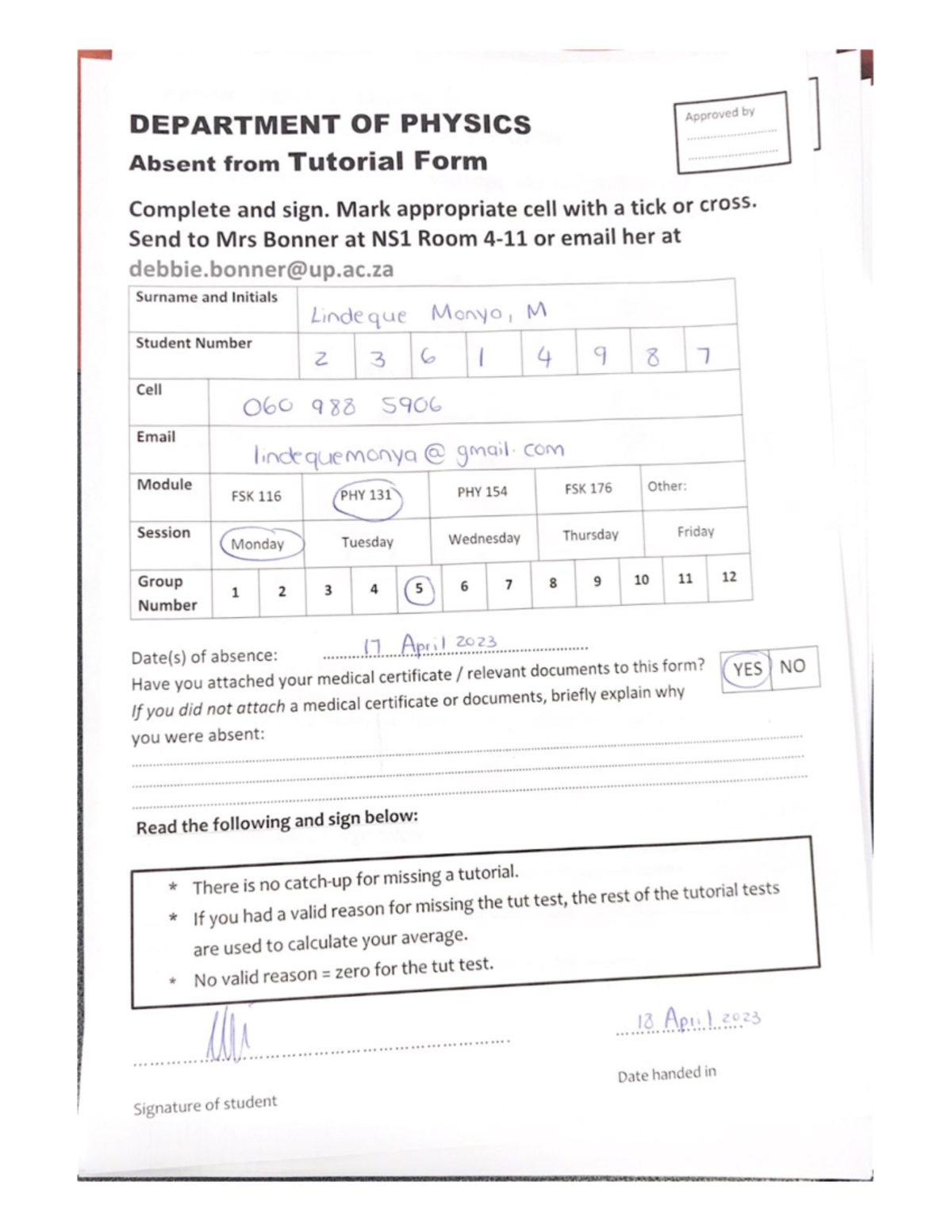 Scanned Documents - work - DEPARTMENT OF PHYSICS Approved Absent from ...