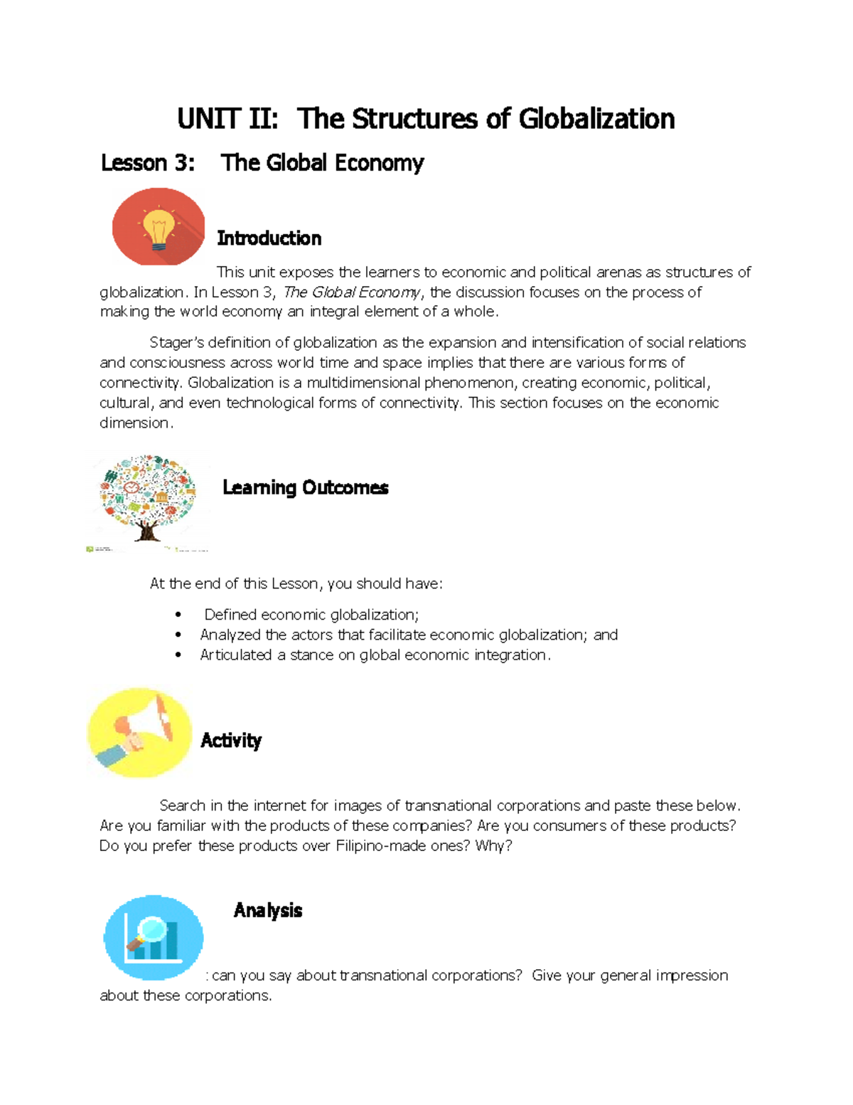 SS 111 Lesson 3 - Economic Globalization and Its Global Impact - Studocu