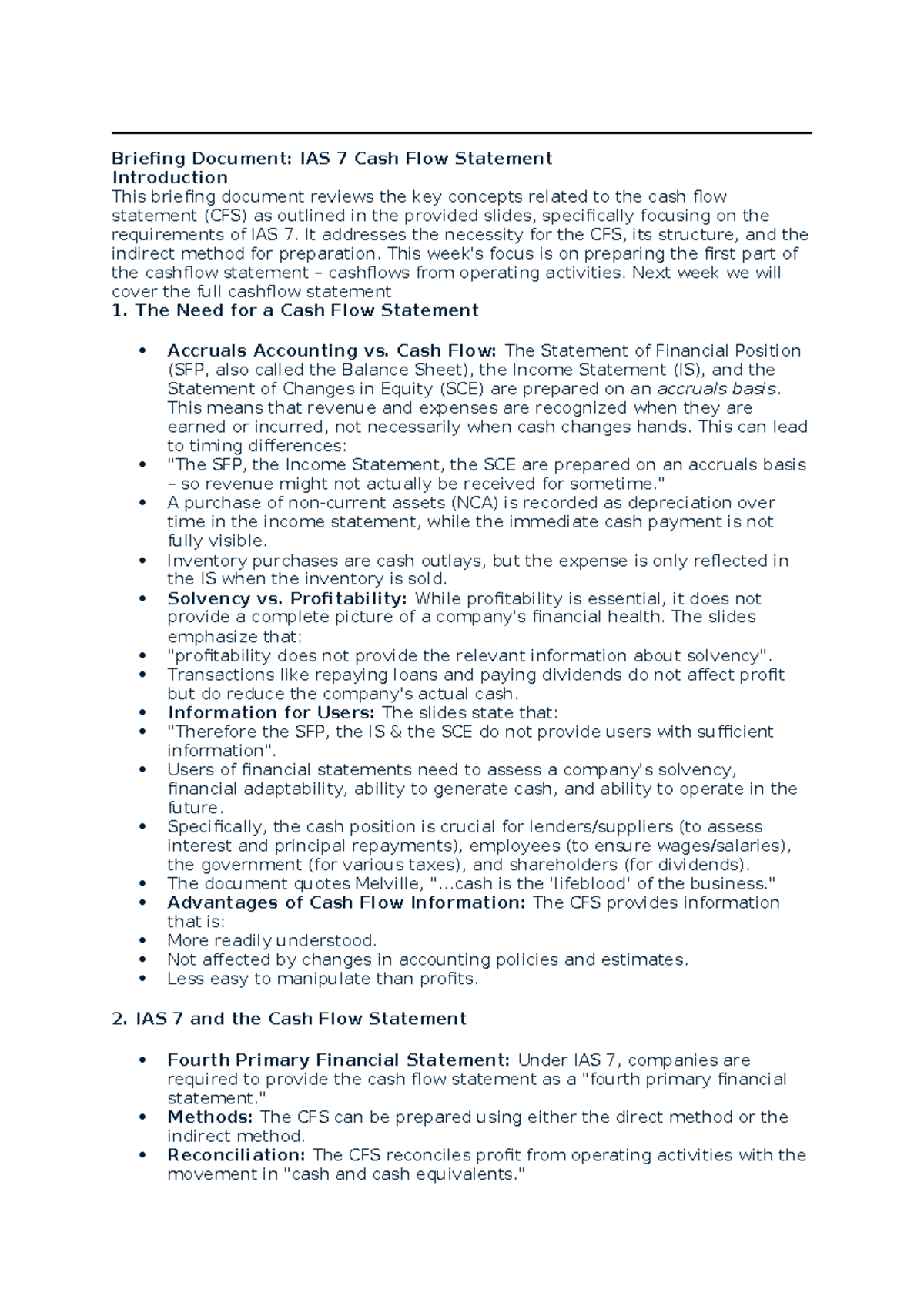 CASH FLOW Briefing Document - Briefing Document: IAS 7 Cash Flow ...