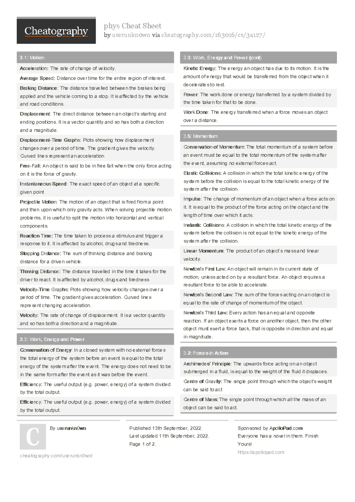 Grade 11 Physical Sciences Cheat Sheet for Quick Review - Studocu