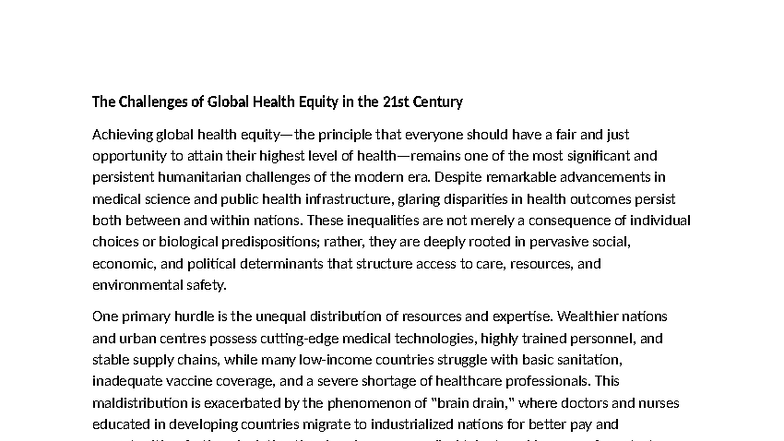 Global Health Equity Challenges: Addressing 21st Century Disparities ...