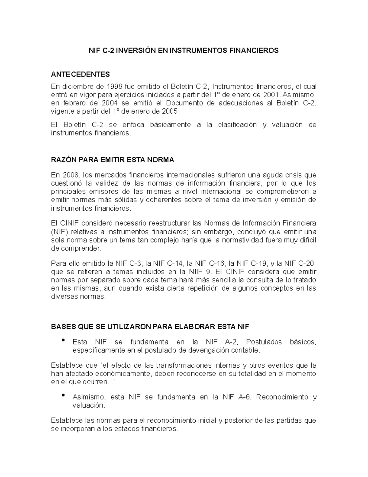 Nif c2 - Resumen de C2 - NIF C-2 INVERSIÓN EN INSTRUMENTOS FINANCIEROS ...