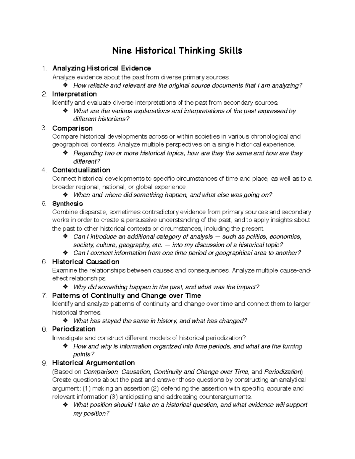 Thinking-Skills-1 - US History Dual Credit - Nine Historical Thinking ...