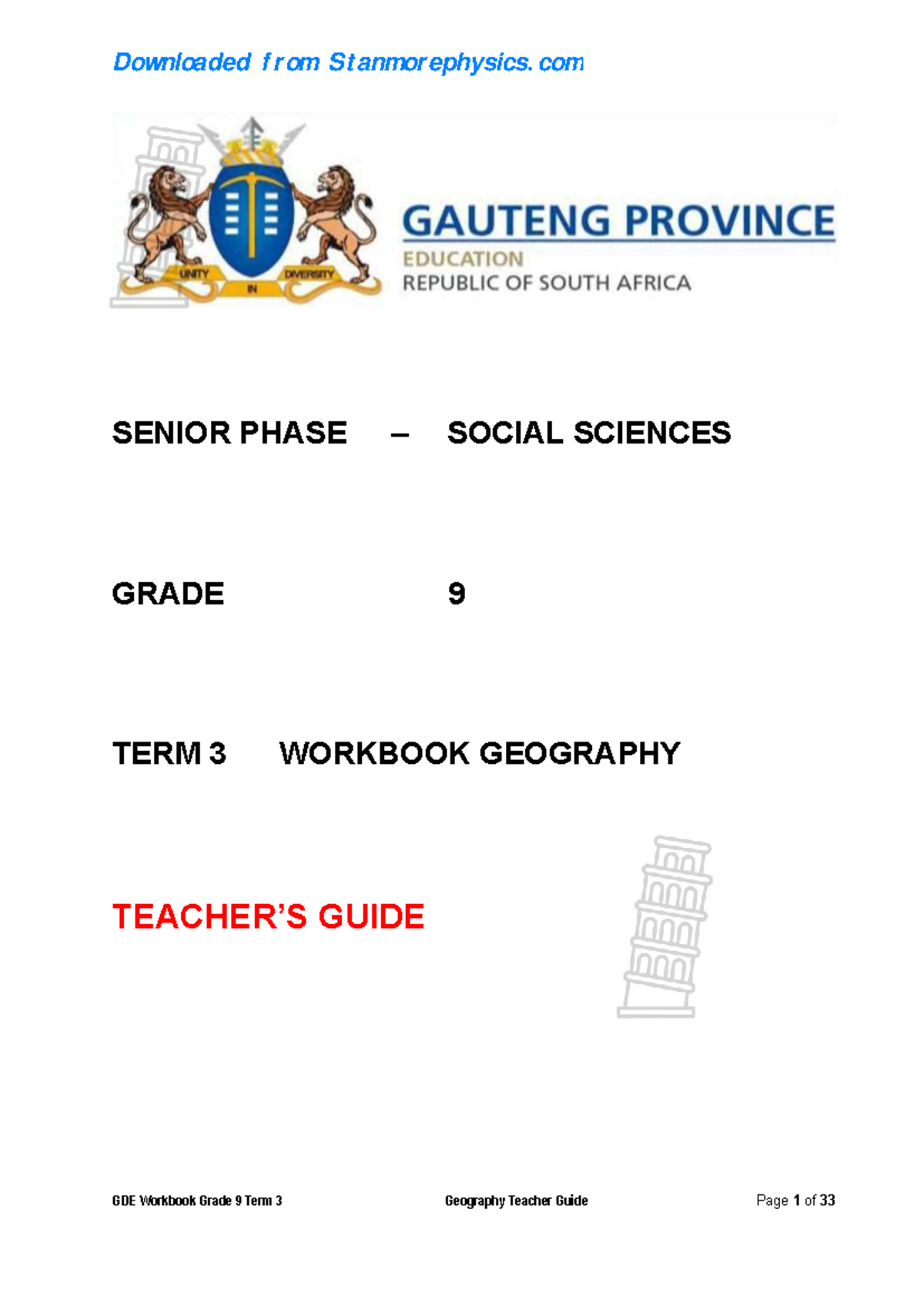 GP Geography Grade 9 Workbook Term 3 Teachers Guide - SENIOR PHASE ...