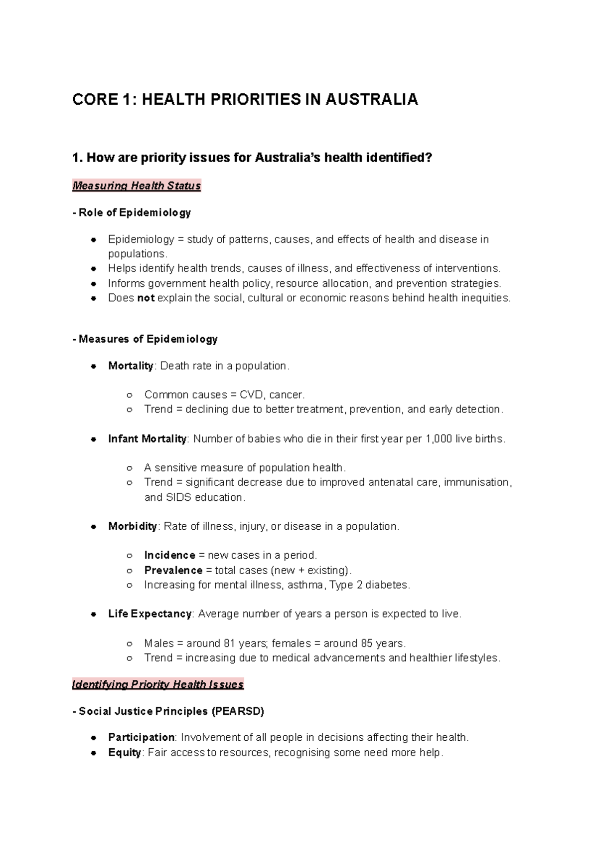 CORE 1: Health Priorities in Australia & Performance Factors Overview ...