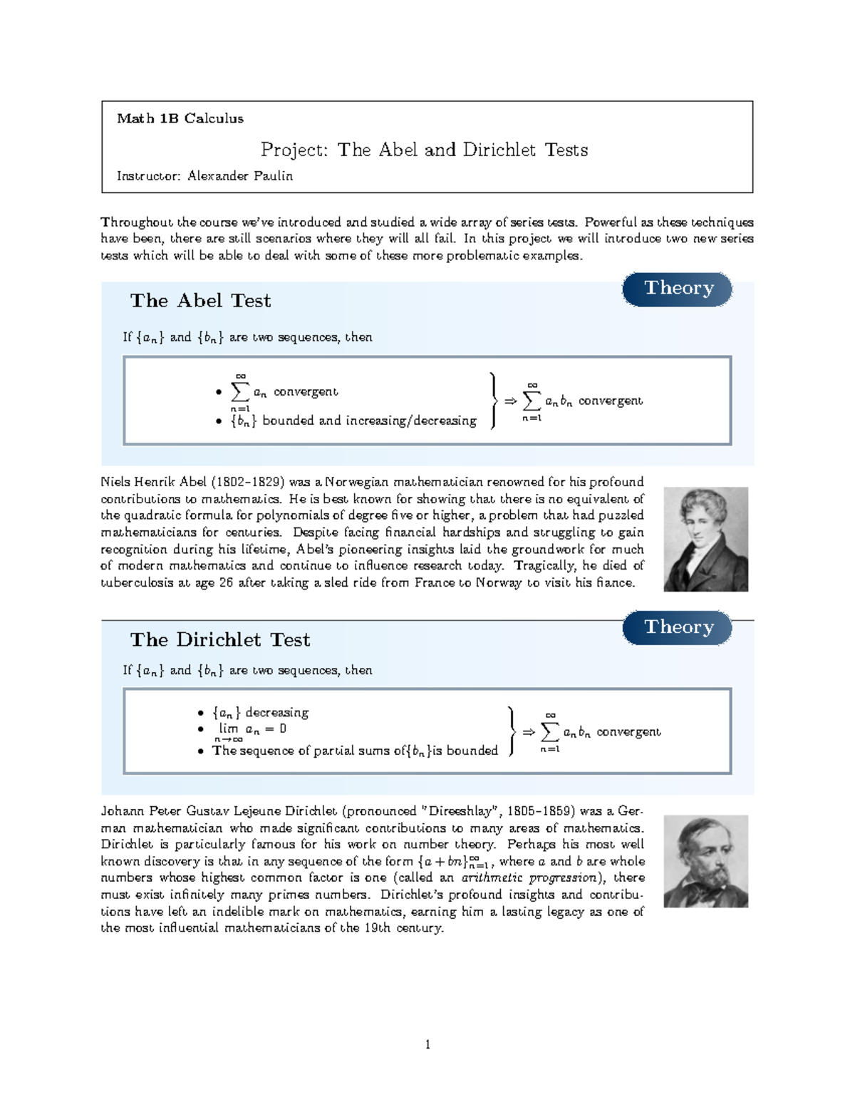 Project Abel+and+Dirichlet+Tests - Math 1B Calculus Project: The Abel ...