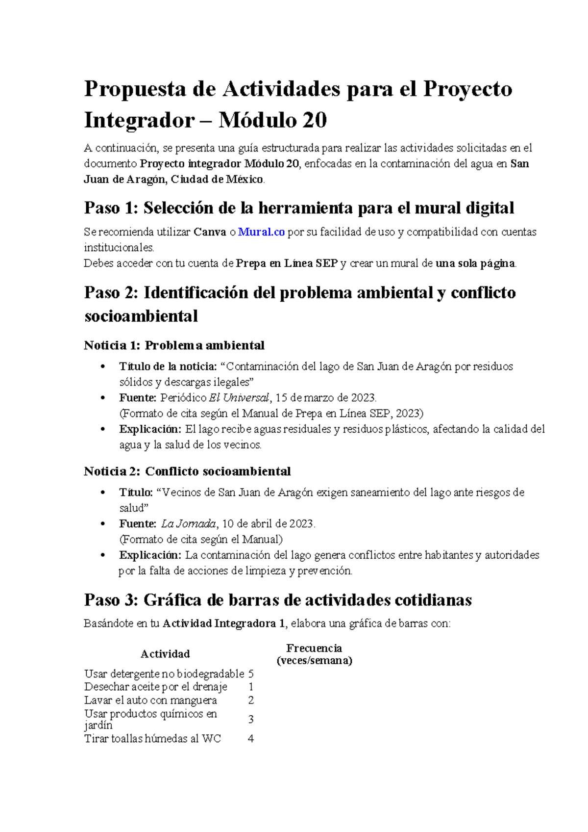 Propuesta de Actividades para el Proyecto Integrador Módulo 20 ...