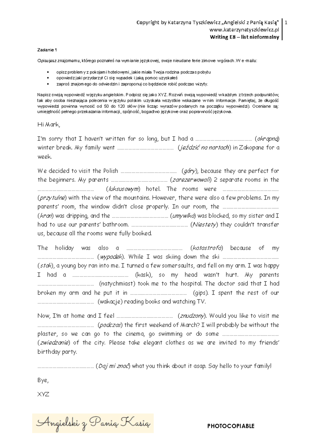 E8 Writing: Informal Letter Tasks on Winter and Summer Holidays - Studocu