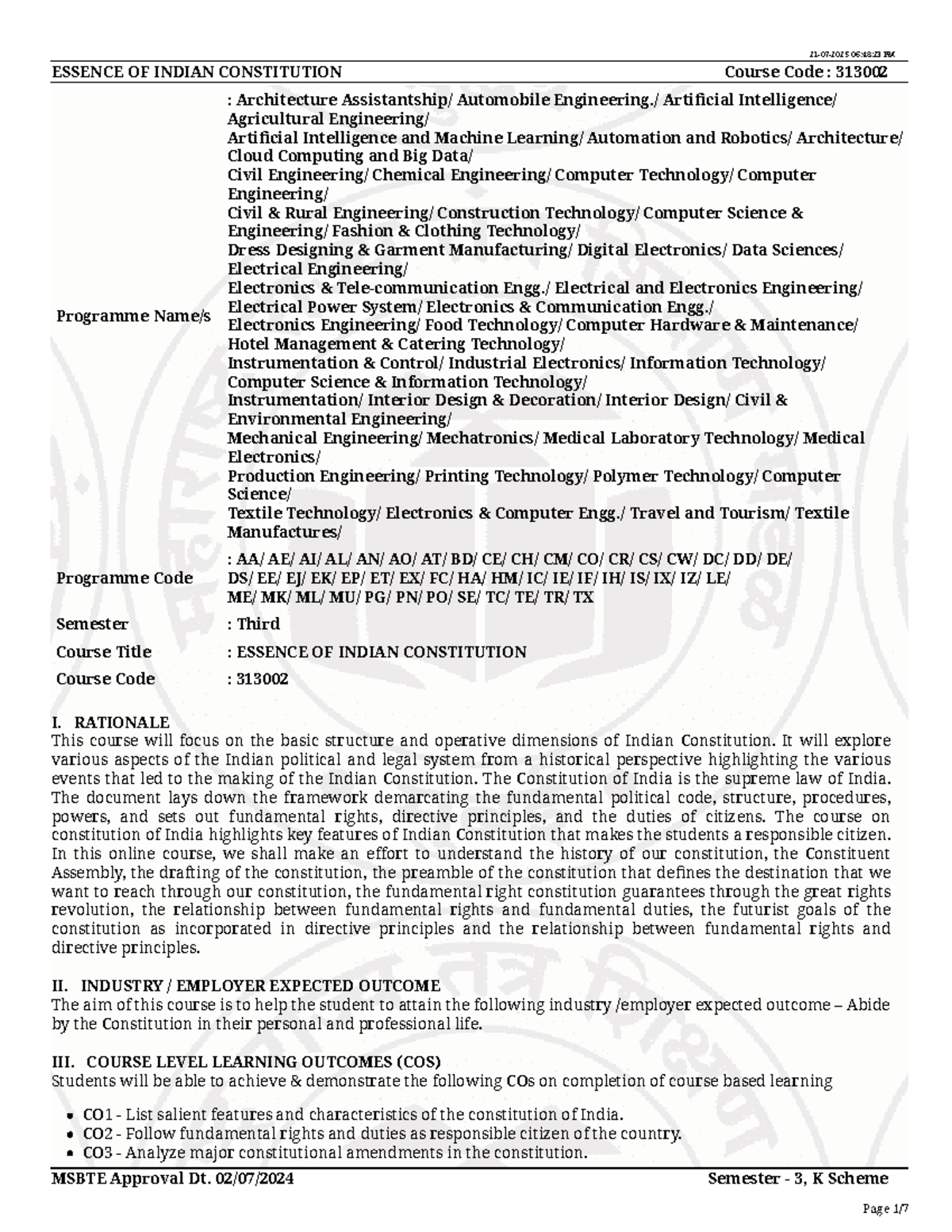 Essence of Indian Constitution - Course Code: 313002 - Semester 3 ...