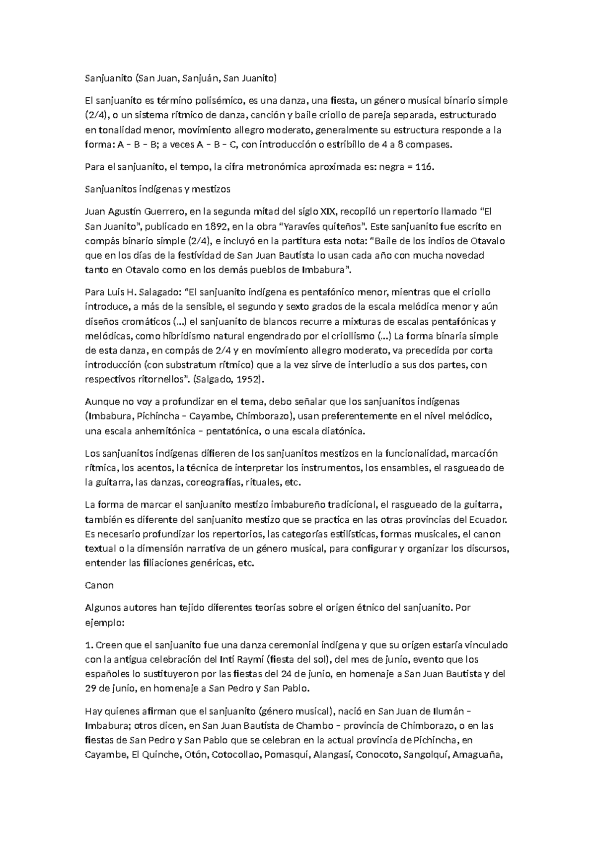 Sanjuanito: Análisis Musical y Cultural del Género Ecuatoriano - Studocu