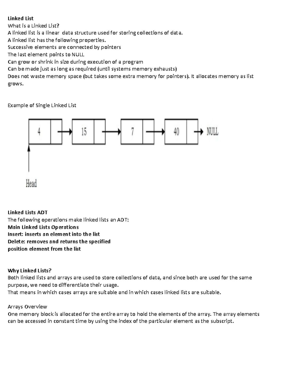 Unit 2 DSA: Linked List Overview and Operations Summary - Studocu