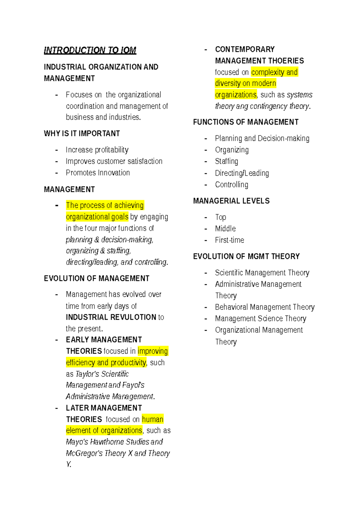 Reviewer - Module 1: Introduction to Industrial Organization & Management - Studocu
