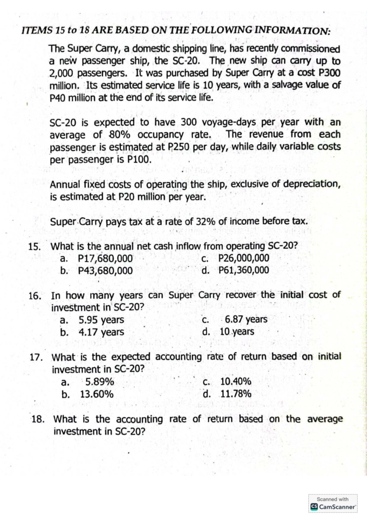 Capital Budgeting Questions for Finance Course (CBA-105) - Studocu