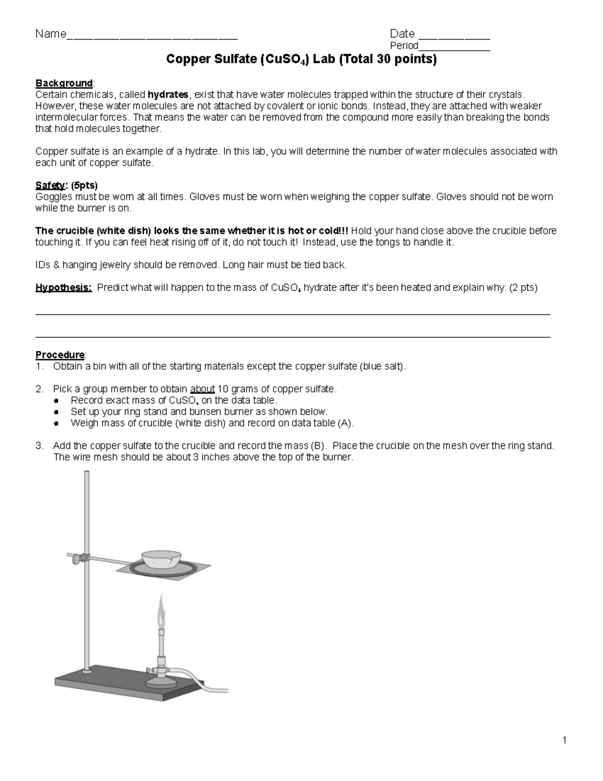 Copper Sulfate (CuSO4) Hydrate Lab Report - Total 30 pts - Studocu