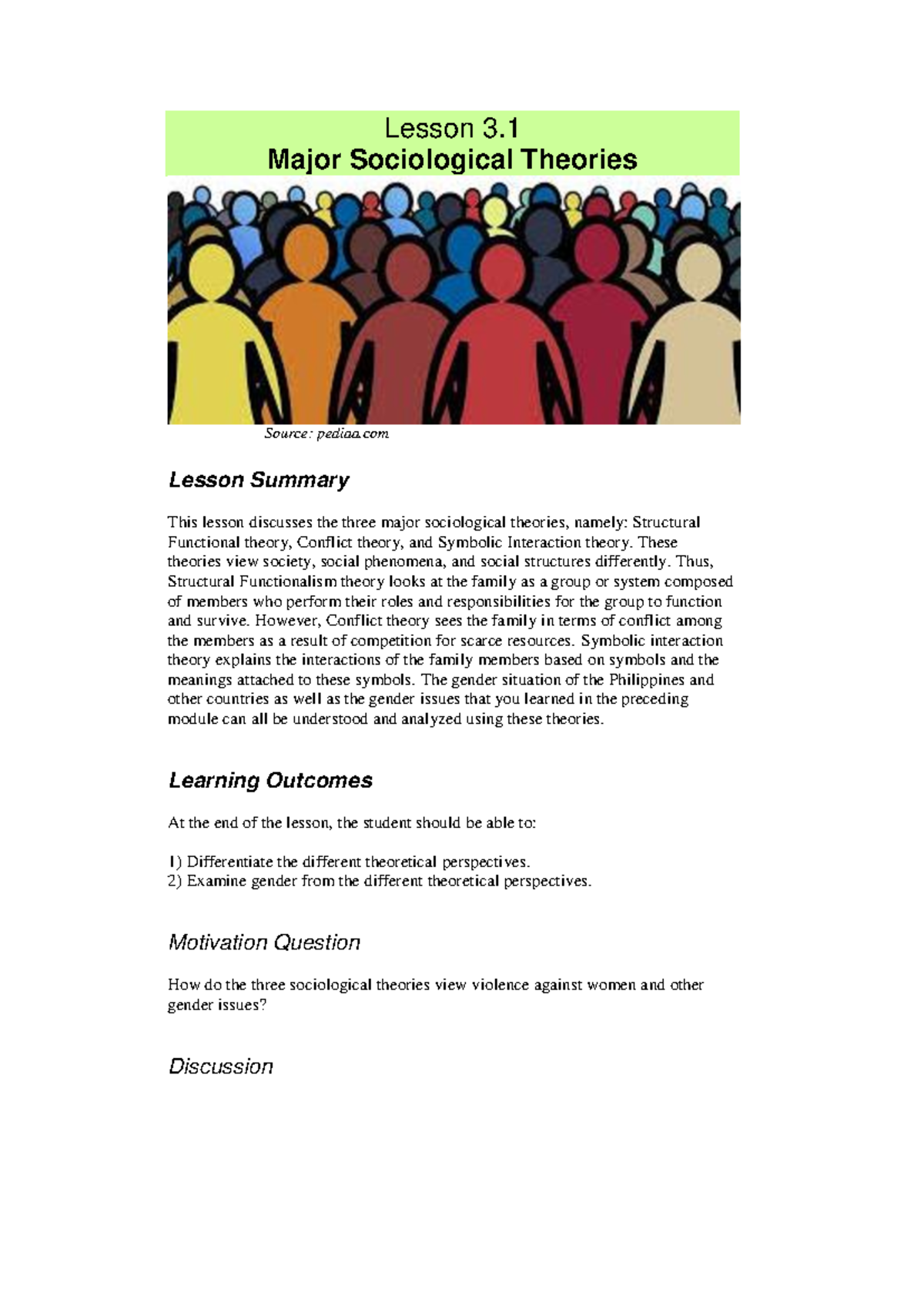 SCIO11 Module 3 Lesson 3: Understanding Major Sociological Theories ...