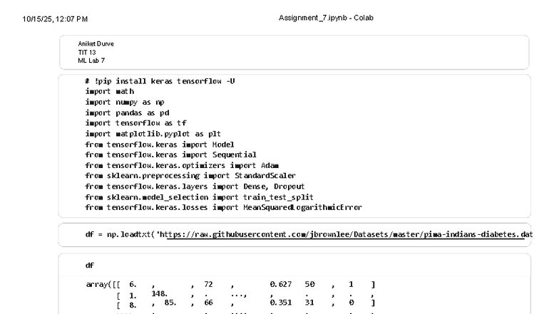 MLL-07 Lab Assignment: Keras & TensorFlow Implementation - Studocu