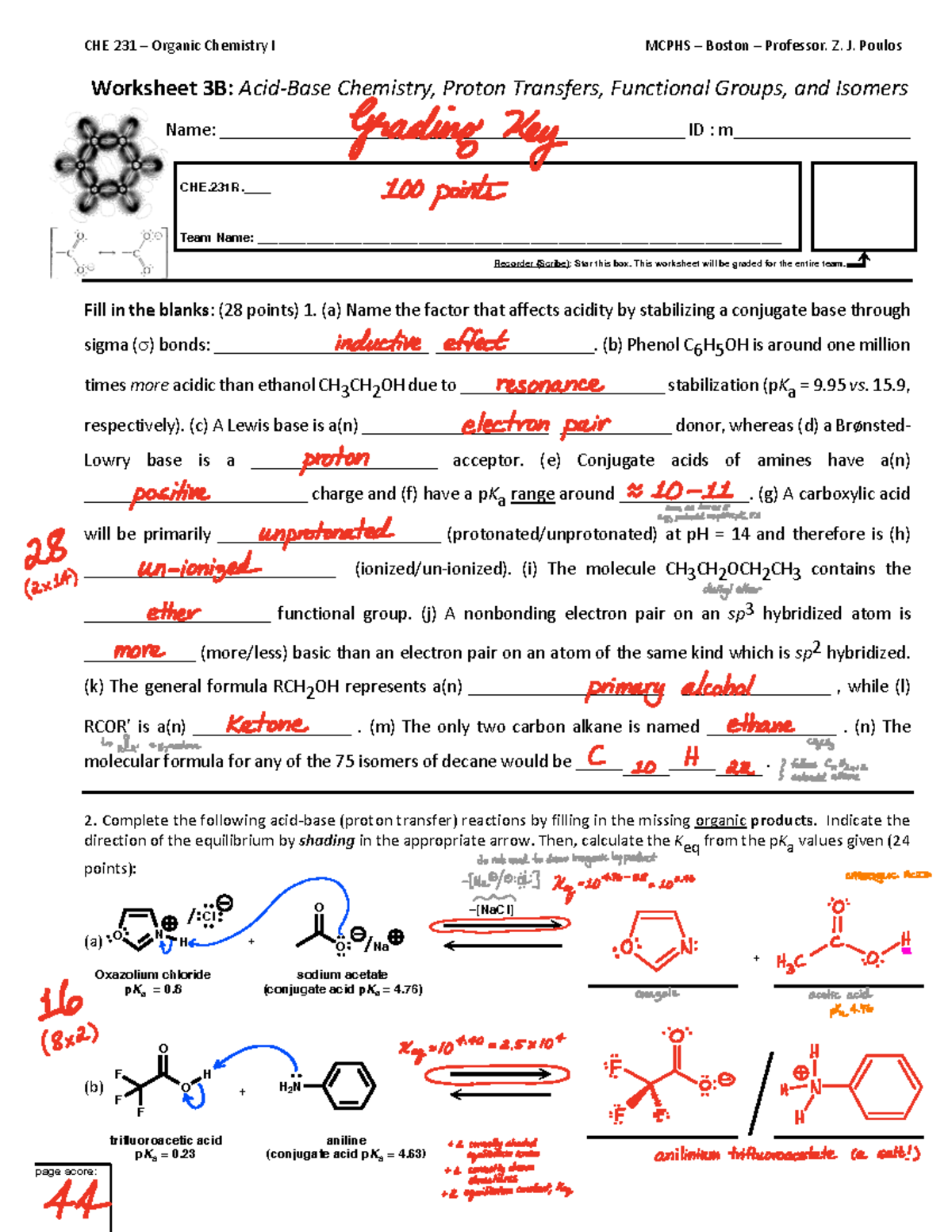 CHE 231 Organic Chemistry I Fall 2025 Worksheet 3B Grading Key - Studocu