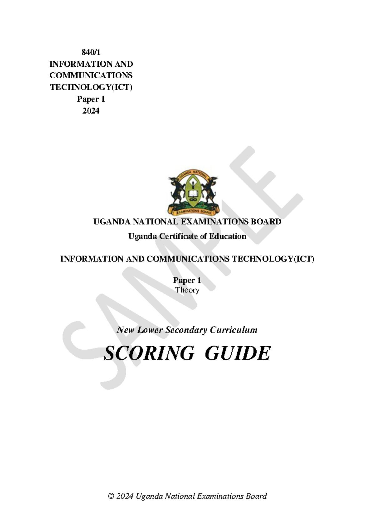 840 ICT Paper 1 2024 Scoring Guide and Assessment Details - Studocu