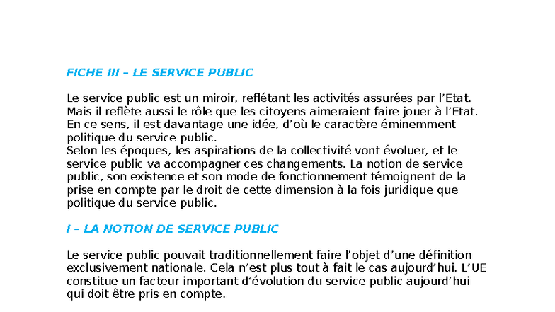 FICHE 3 - Le Service Public : Notions et Principes Fondamentaux - Studocu
