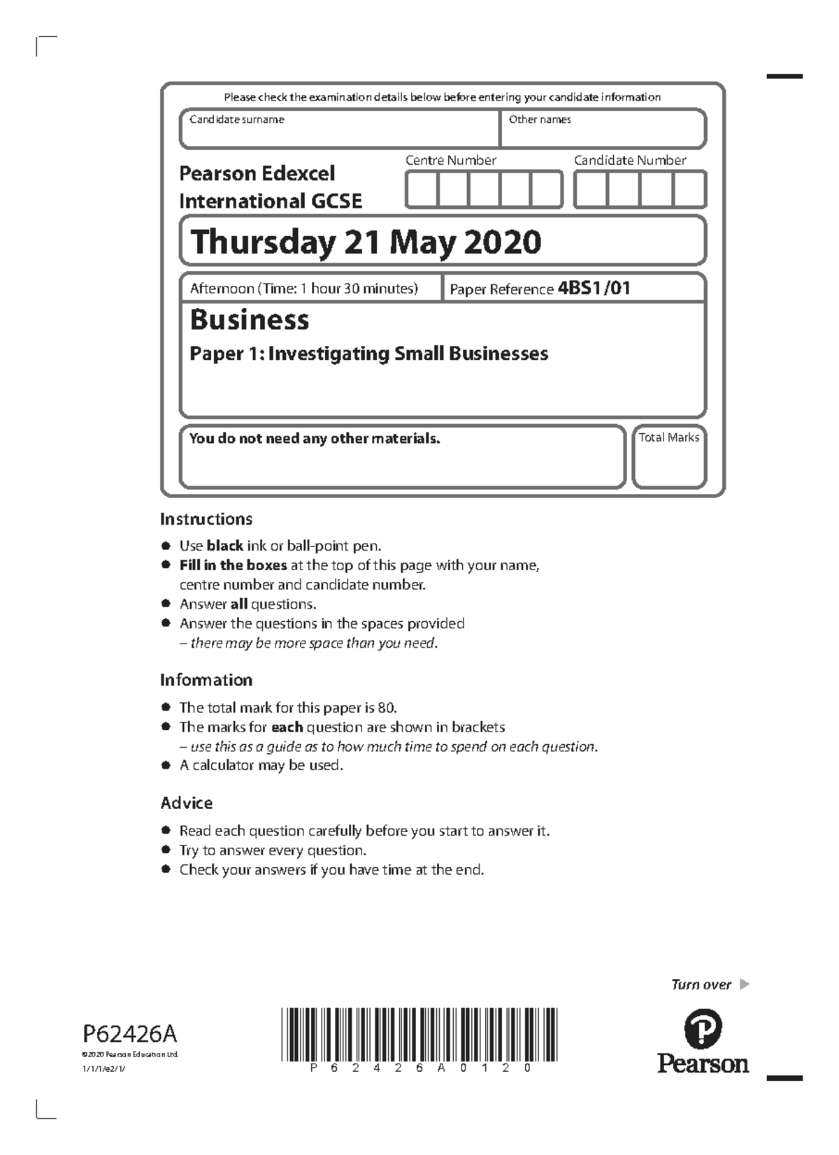 Edexcel International GCSE Business Paper 1 Exam Details - May 2020 ...