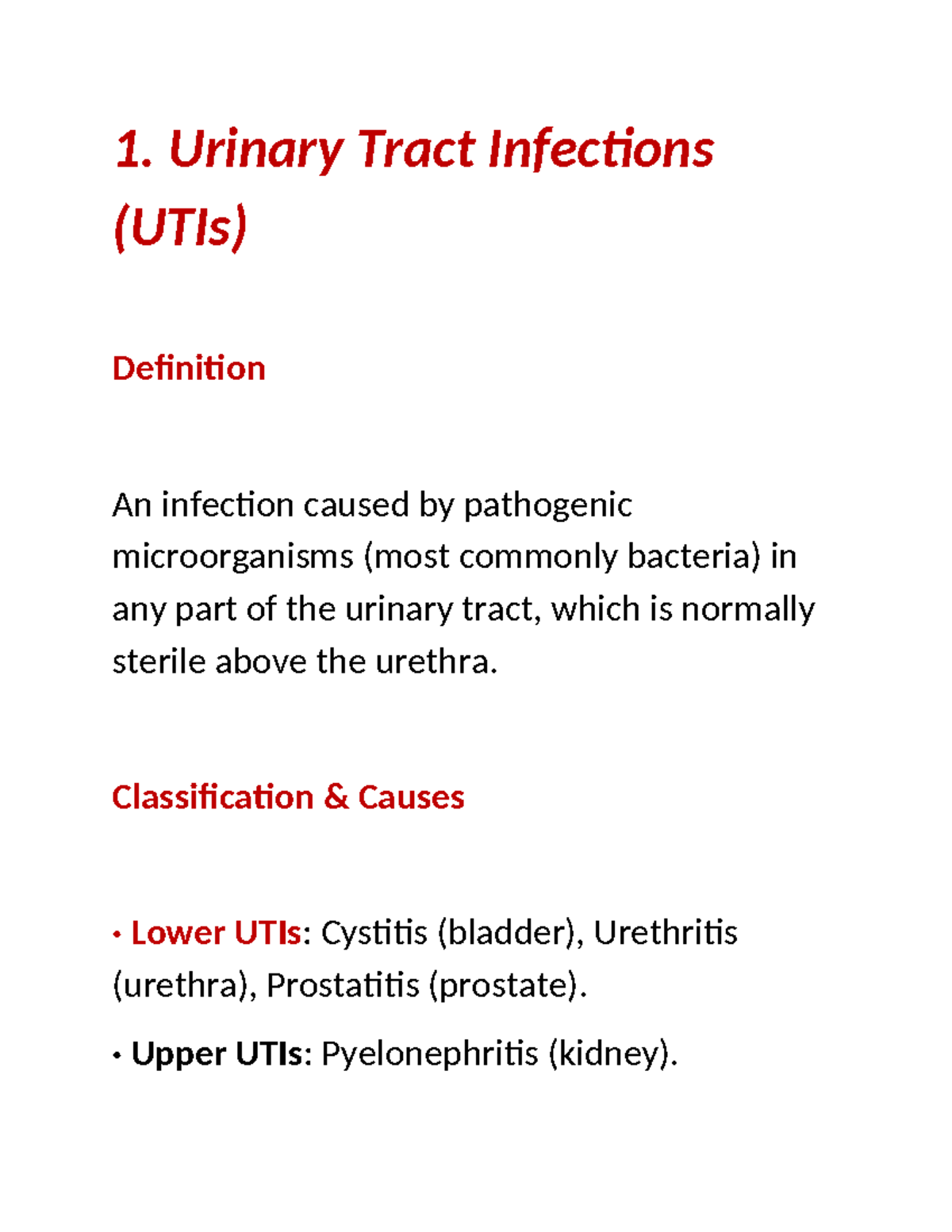 BSC Nursing: Short Notes on Renal Disorders and UTIs - Studocu
