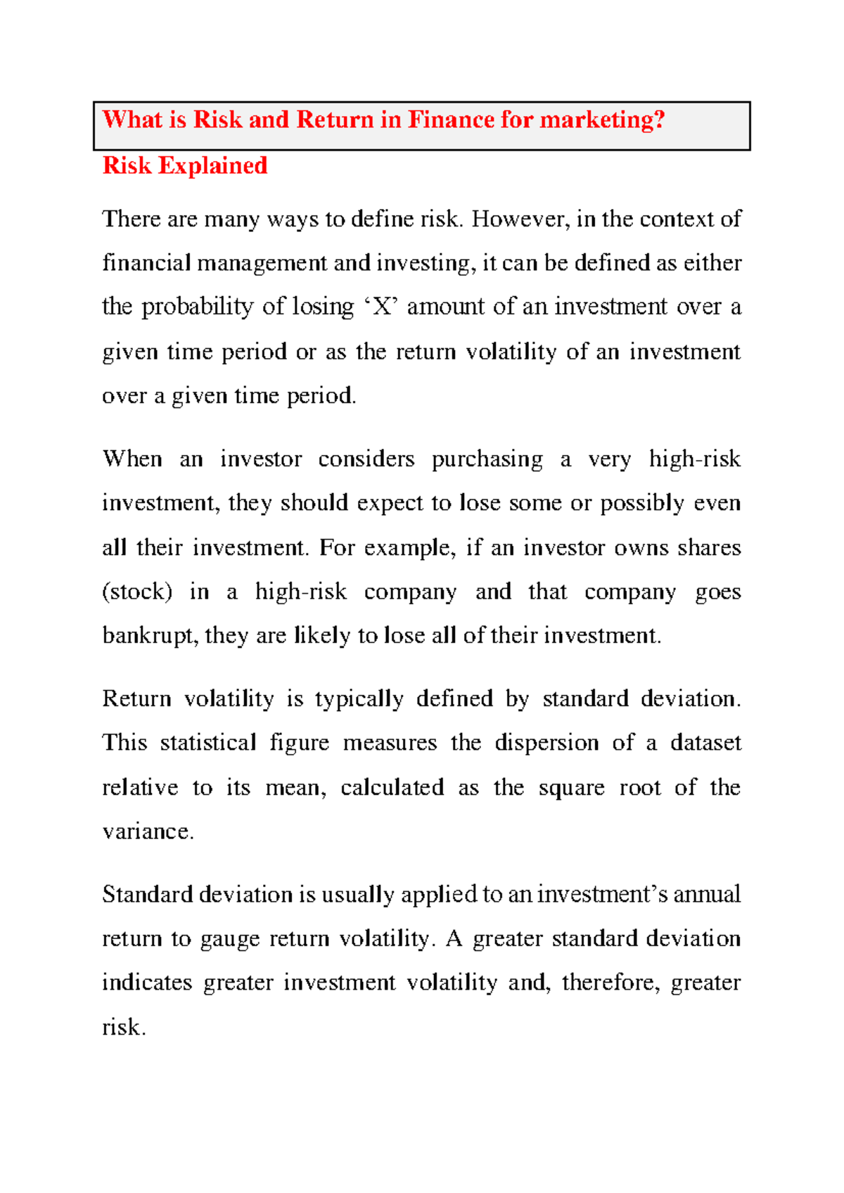 Understanding Risk and Return in Finance: A Comprehensive Guide (FIN ...