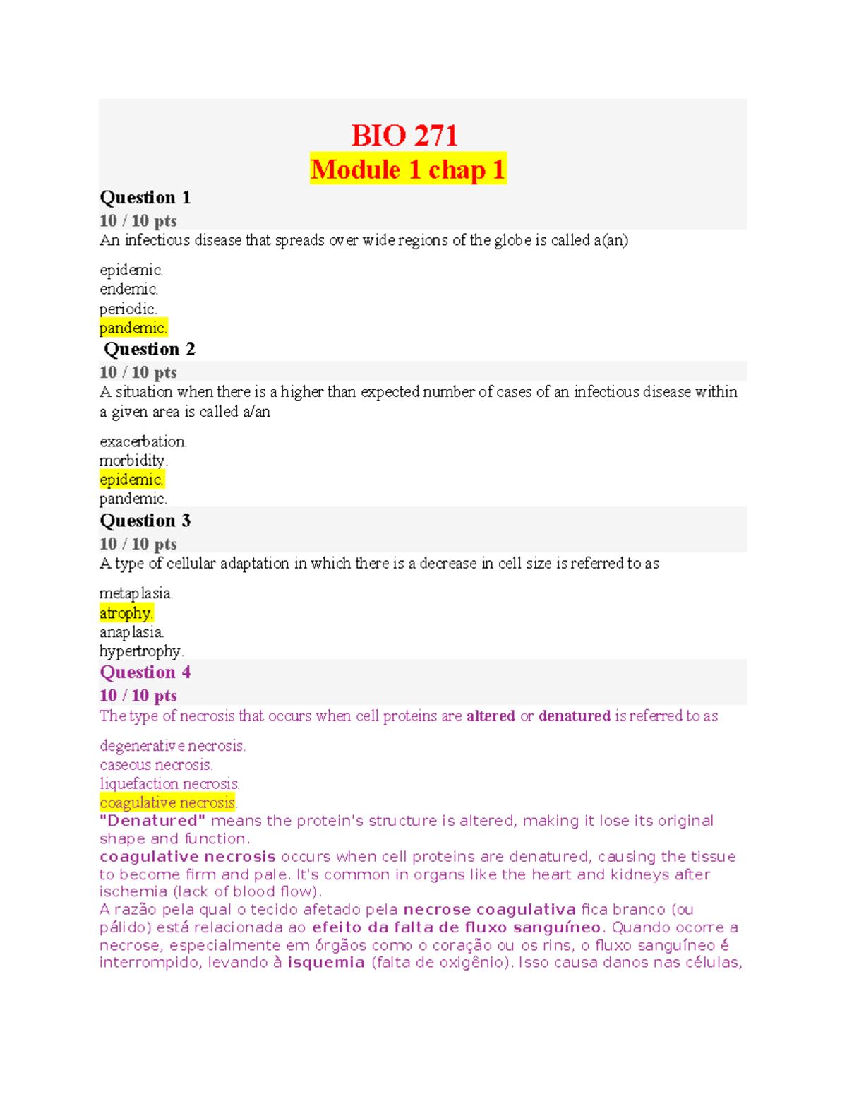 Chap 1 - Some tests to practice - BIO 271 Module 1 chap 1 Question 1 10 ...