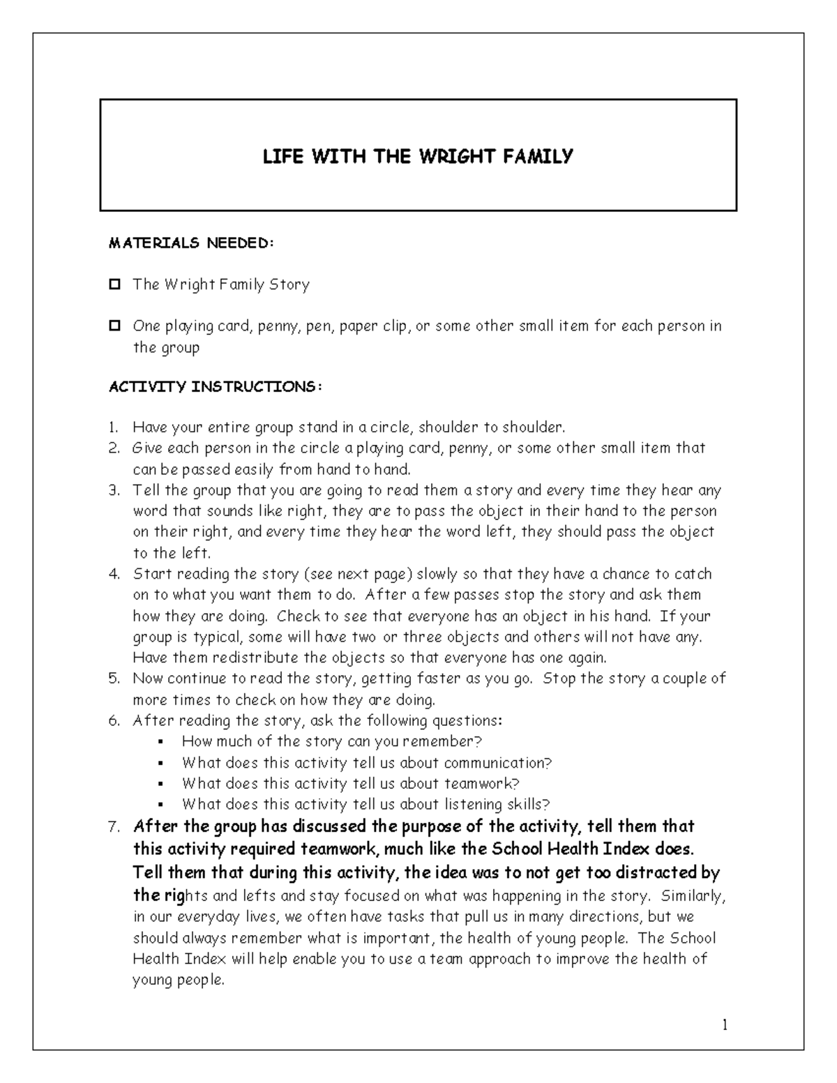 Wright Family Ice Breaker Activity: A Fun Communication Exercise - Studocu
