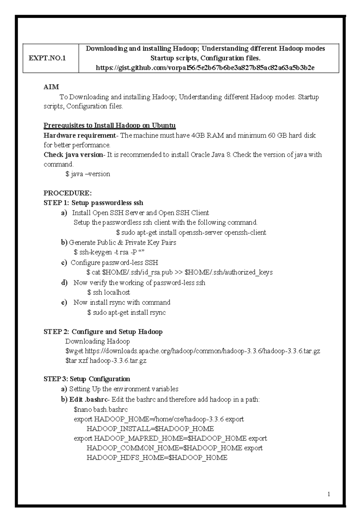 BDA-LAB Manual - To print - EXPT. Downloading and installing Hadoop; Understanding different ...