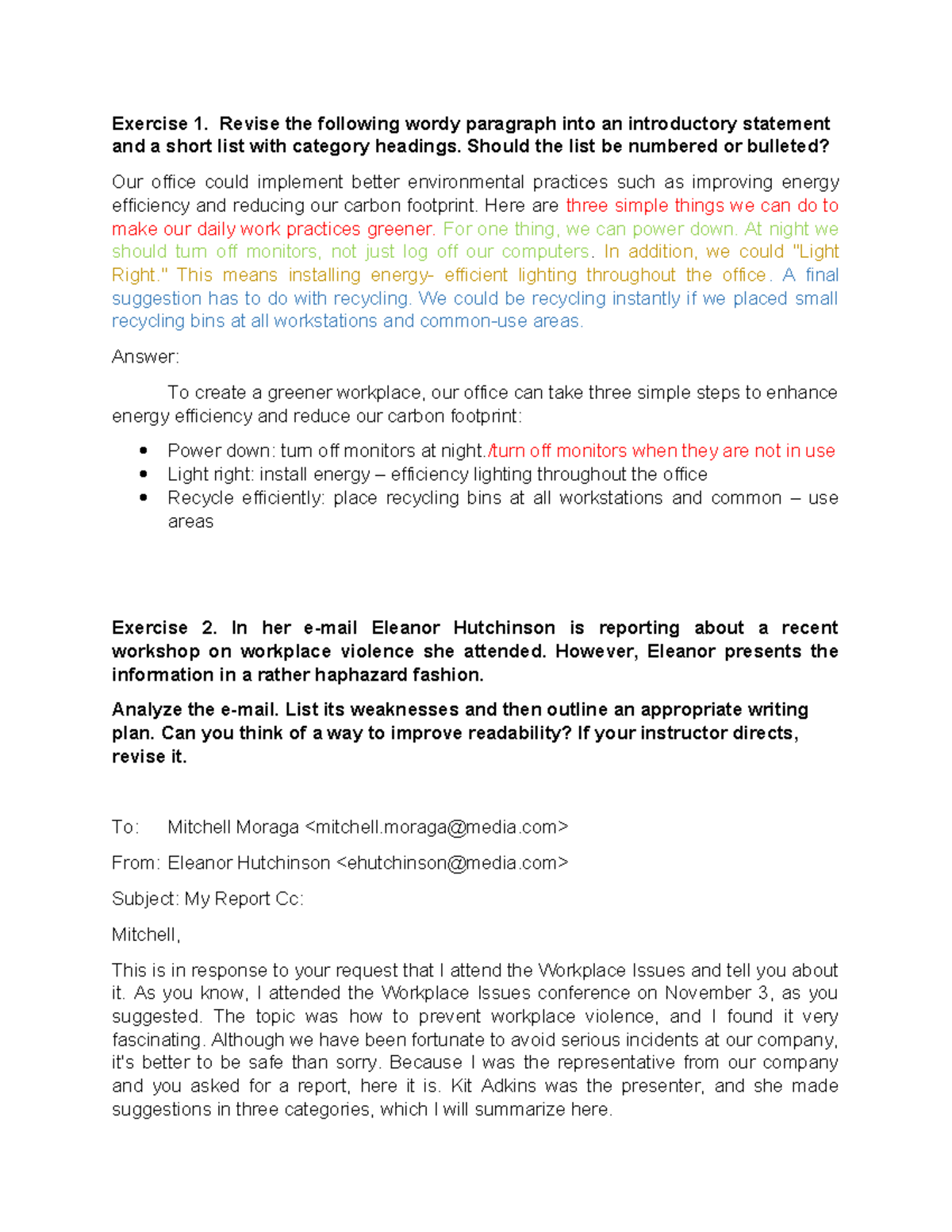 Mid-term Revision Worksheet - Exercise 1. Revise the following wordy ...