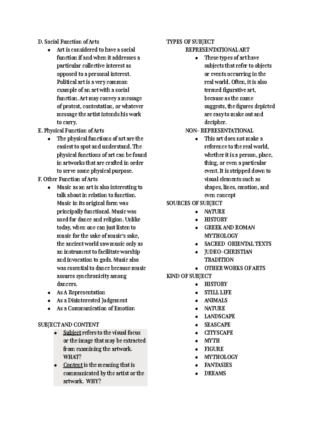 Types OF Subject - D. Social Function of Arts Art is considered to have ...