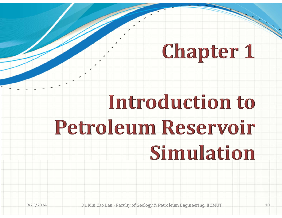 Petroleum Reservoir Simulation Overview - Chapter 1 (HCMUT) - Studocu