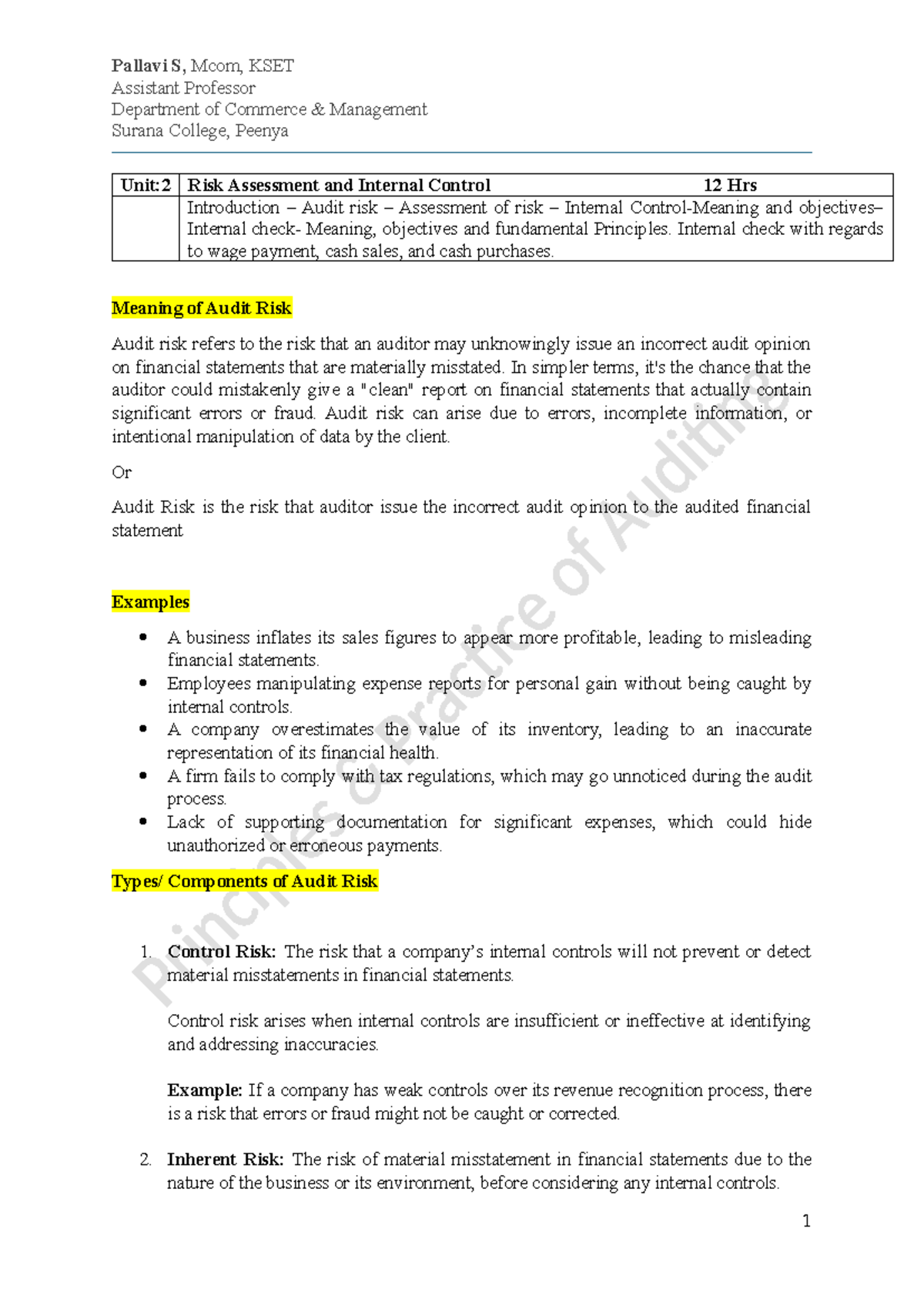 PPA 2: Risk Assessment & Internal Control Overview - Studocu