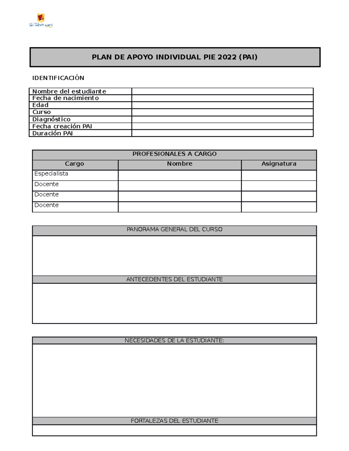 Plan de Apoyo Individual (PAI) 2022 para Estudiantes con Necesidades ...