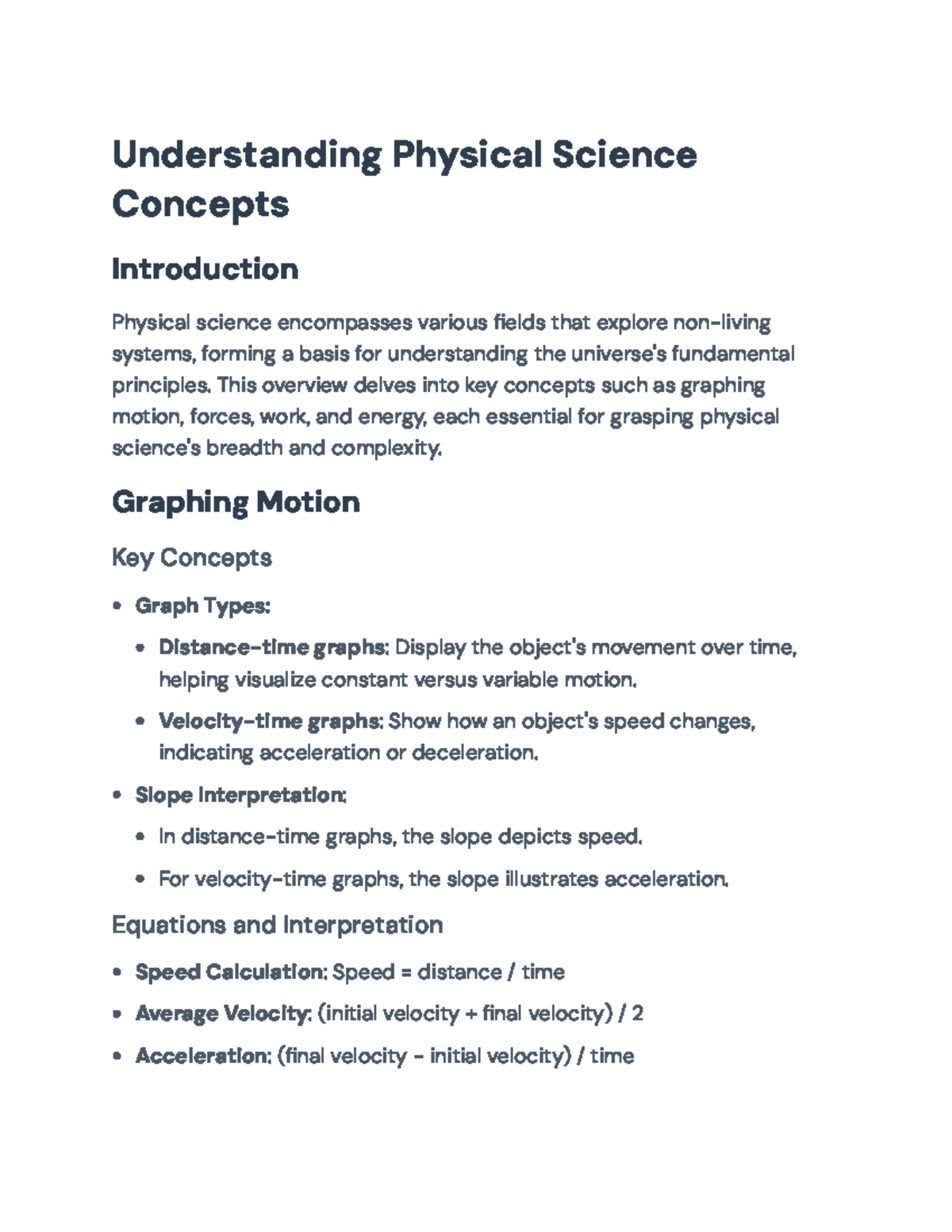 Understanding Key Concepts in Physical Science: Motion, Forces, and ...