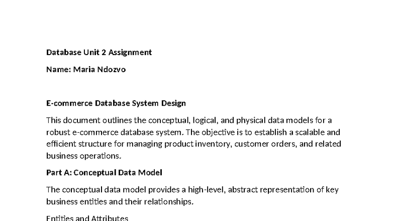 Database Unit 2 Assignment: System Design Overview - Studocu