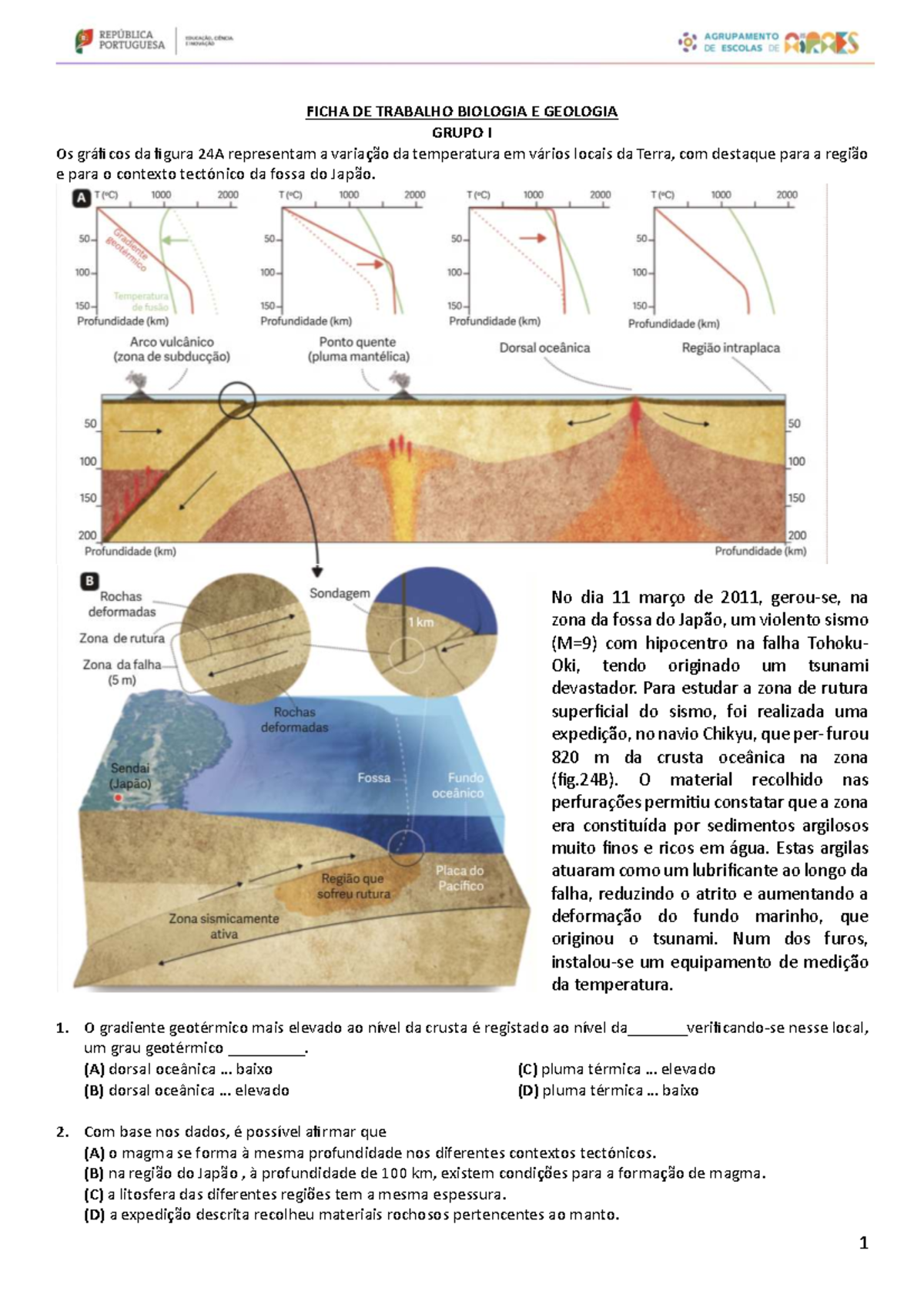Ficha de Trabalho: Biologia e Geologia - Grupo I e II (10 FT) - Studocu