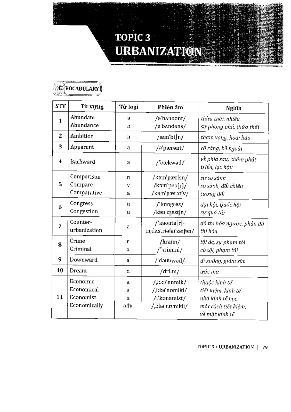 UNIT 3 - Urbanization - UNIT 3 - TOPIC 3 URBANIZATION I. VOCABULARY STT ...