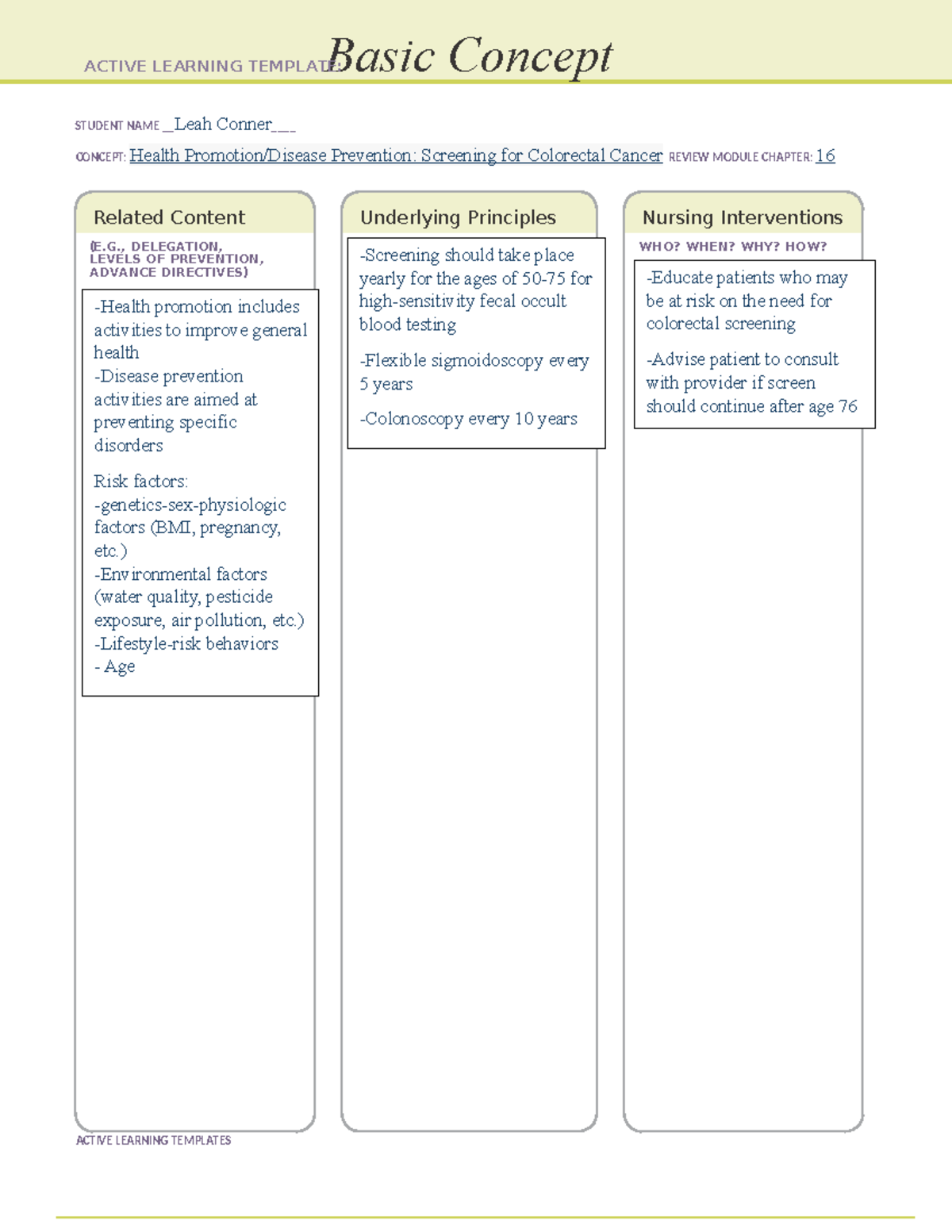 Health Promotion/Disease Prevention: Colorectal Cancer Screening Notes ...