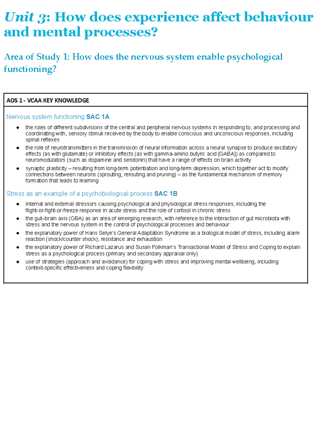 Psychology Notes (Unit 3, Area of Study 1, Dot Points 1-3) - Unit 3 ...