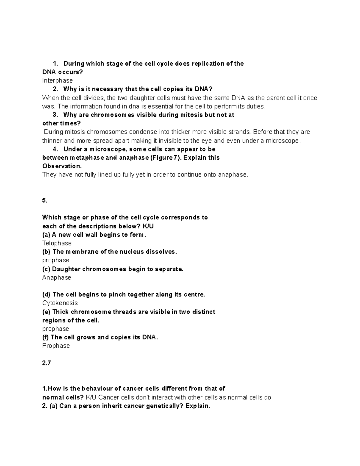 Grade 10 Biology: Cell Cycle & Cancer Study Guide - Studocu