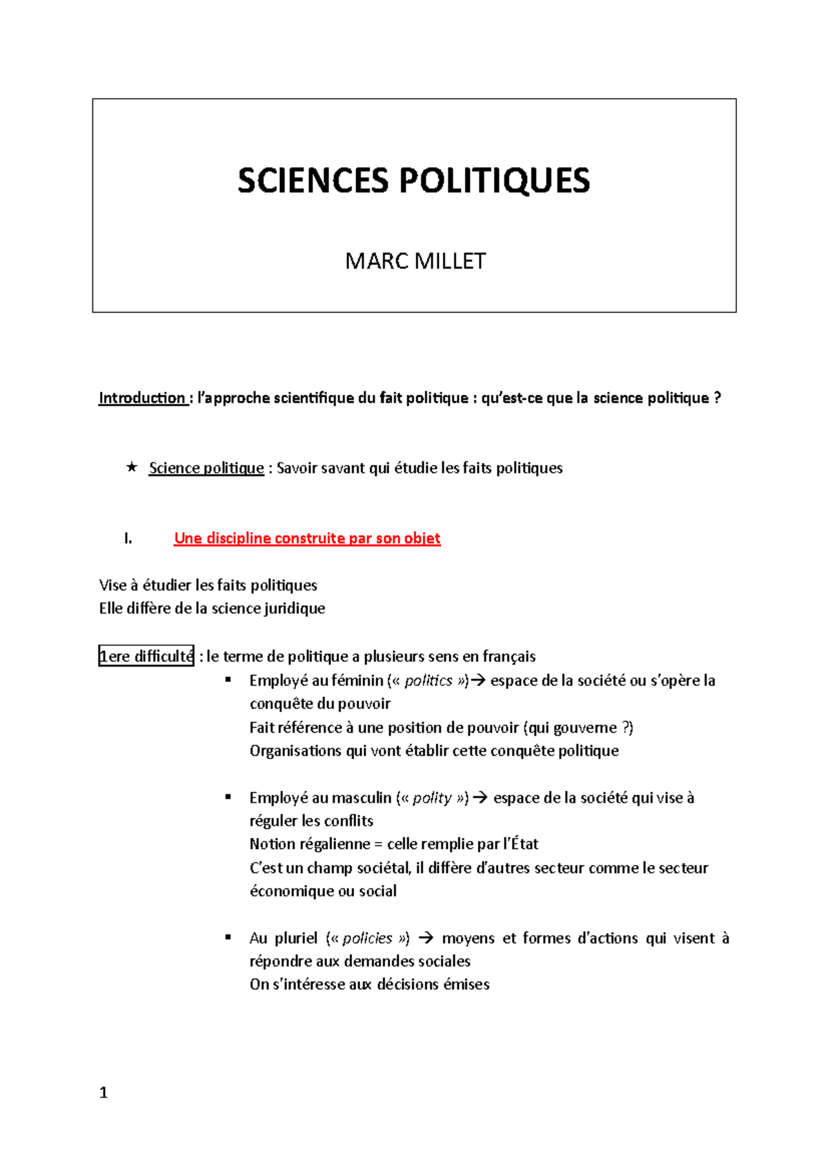 chapitre 1 à 5 de Science Politique - SCIENCES POLITIQUES MARC MILLET ...