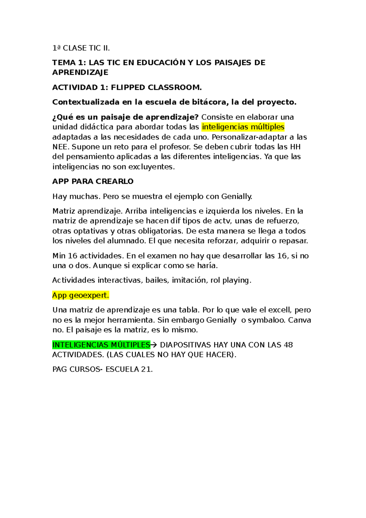 1ª CLASE TIC II: Las TIC en Educación y Flipped Classroom - Studocu