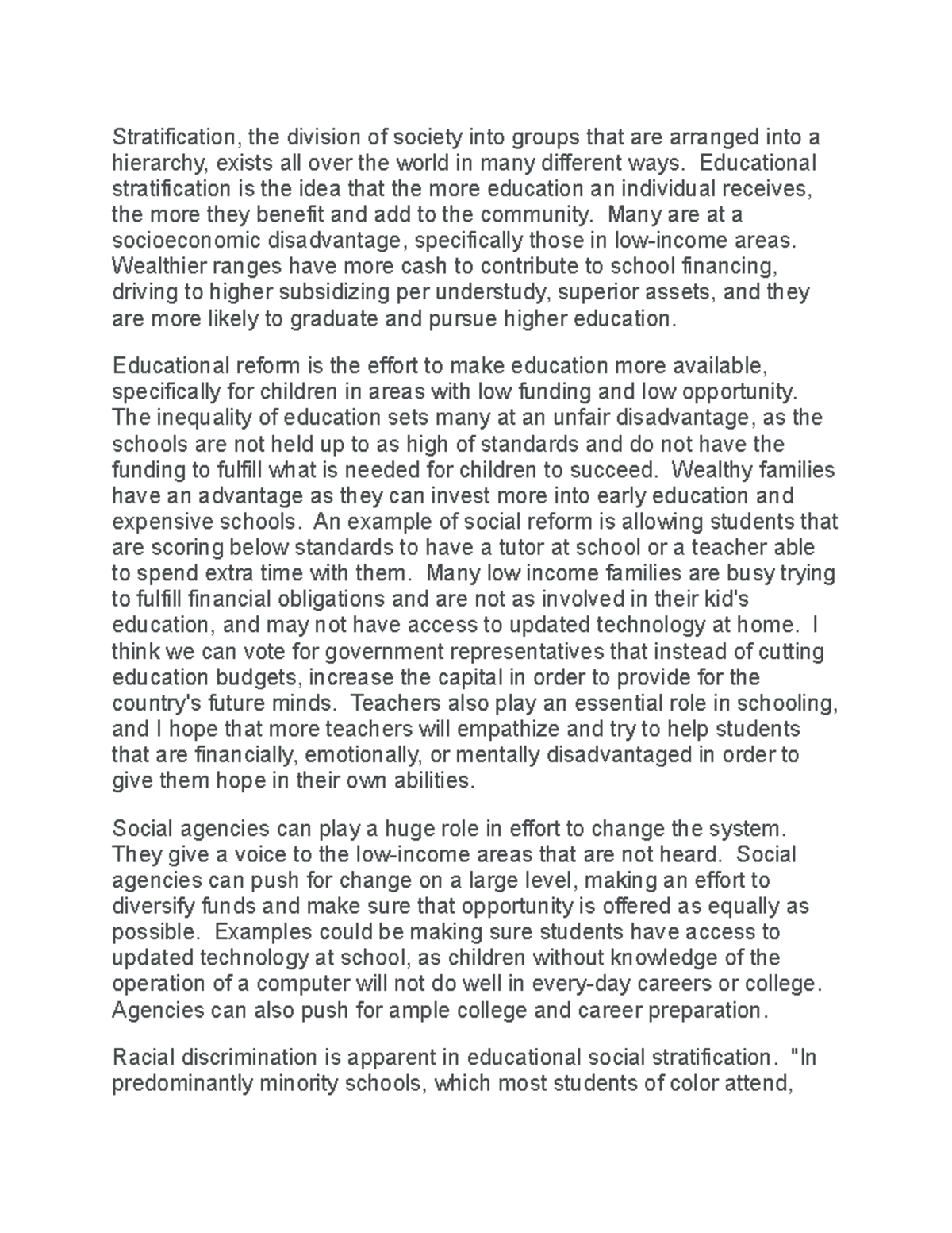 Sociology Week 6 Discussion: Educational Stratification Analysis - Studocu