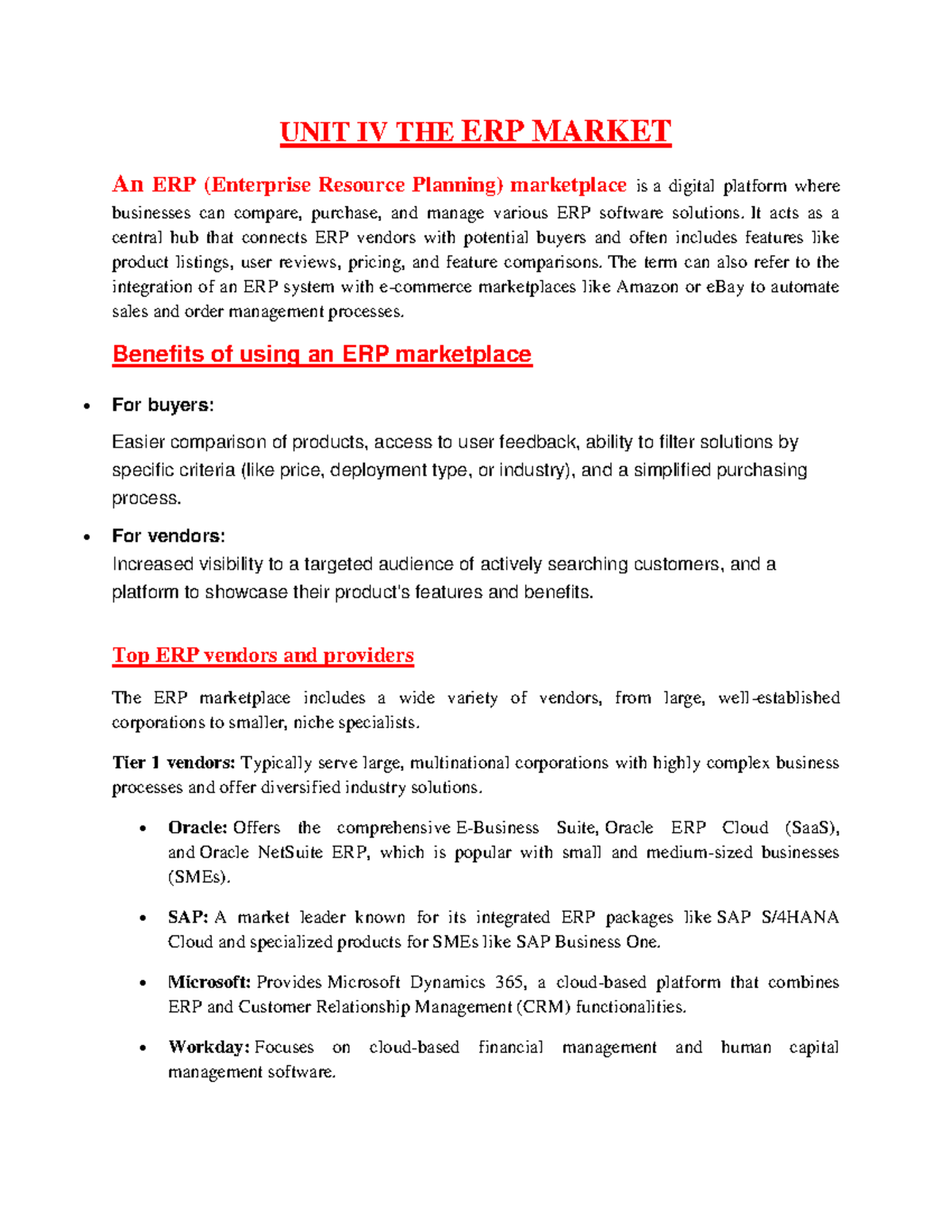 LECTURE NOTES ON ERP (Enterprise Resource Planning) - Studocu