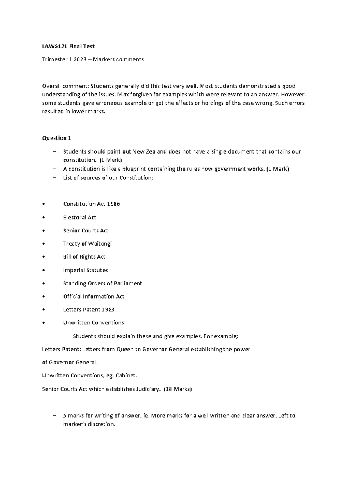 LAWS121 Final Test - Trimester 1 2023 Feedback - Studocu