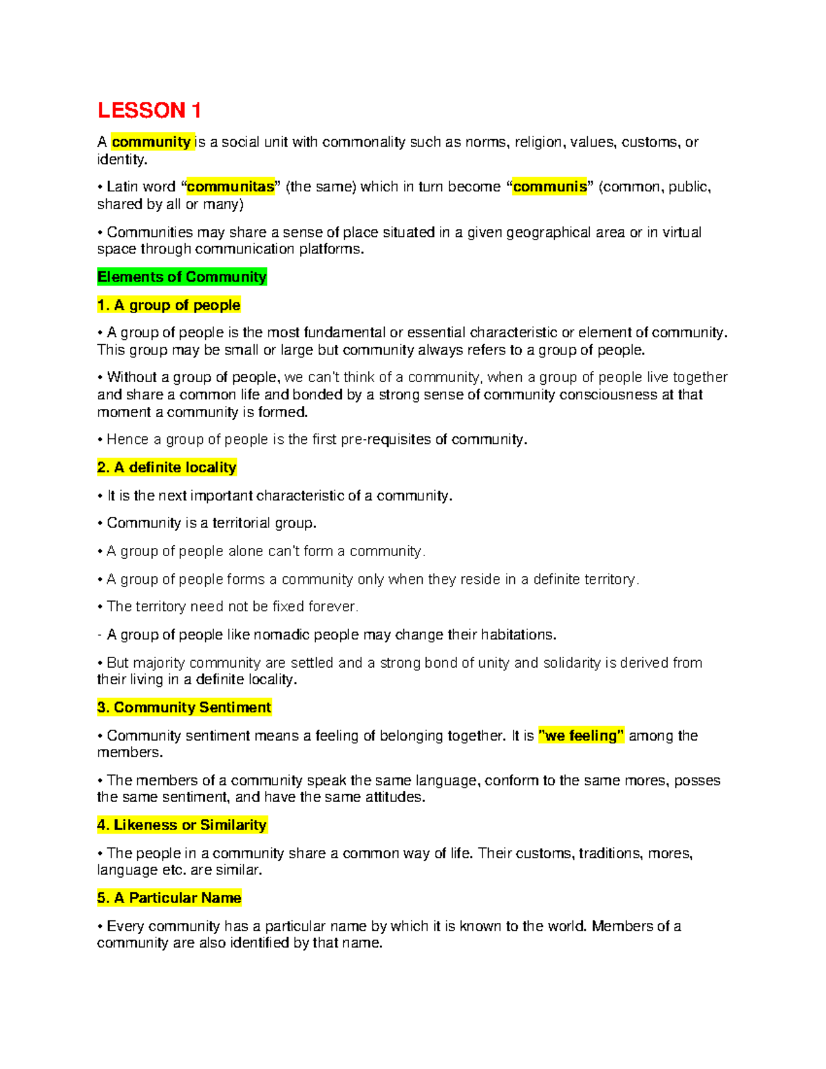 COM ENG Lesson 1: Understanding Community Elements and Roles - Studocu