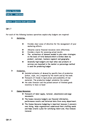Fnsacc 412 Assessment 2 KBQ - FNSACC412 Prepare operational budgets ...