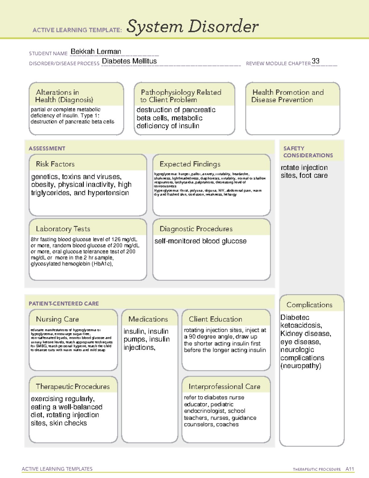 Diabetes Mellitus ATI System Disorder Active Learning Template - Studocu